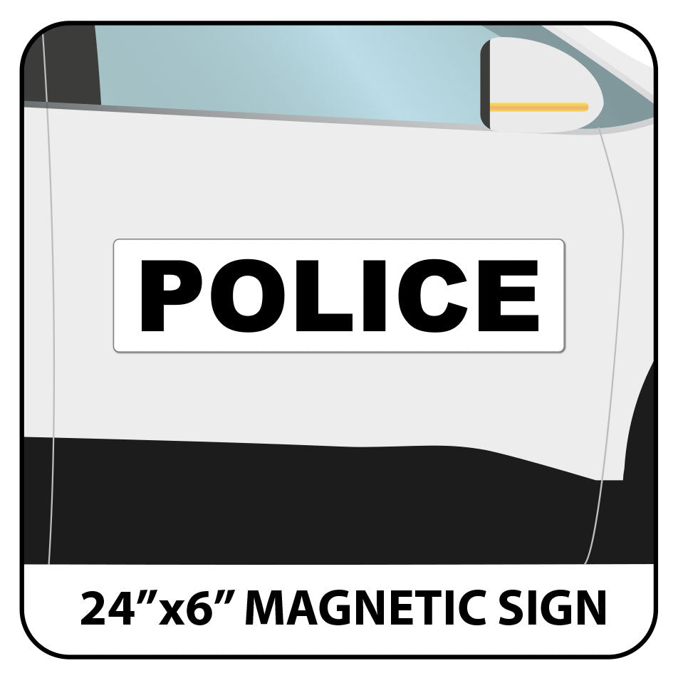 Police Car Placard 24"x 6" Magnetic Sign or Decal + Reflective Options